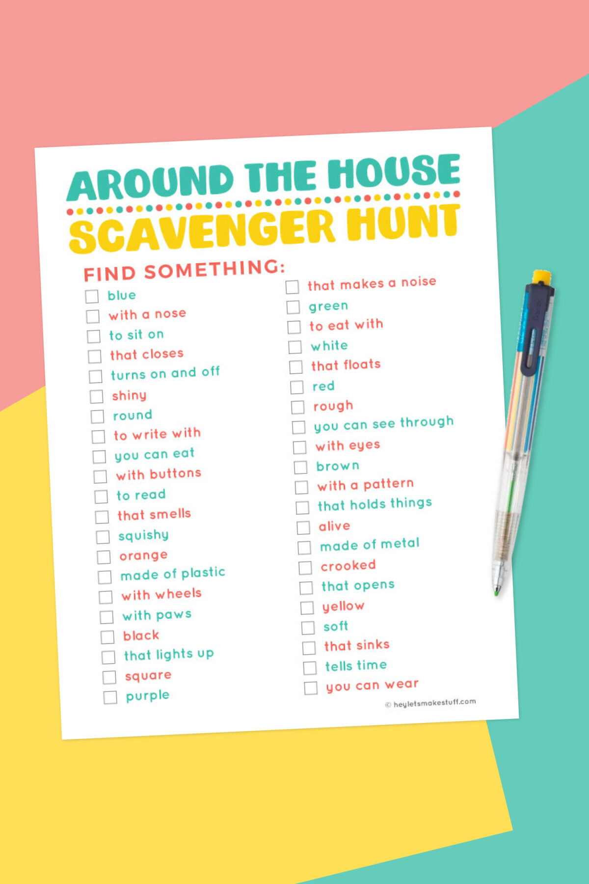 Printable Around the House Indoor Scavenger Hunt - Hey, Let's Make Stuff